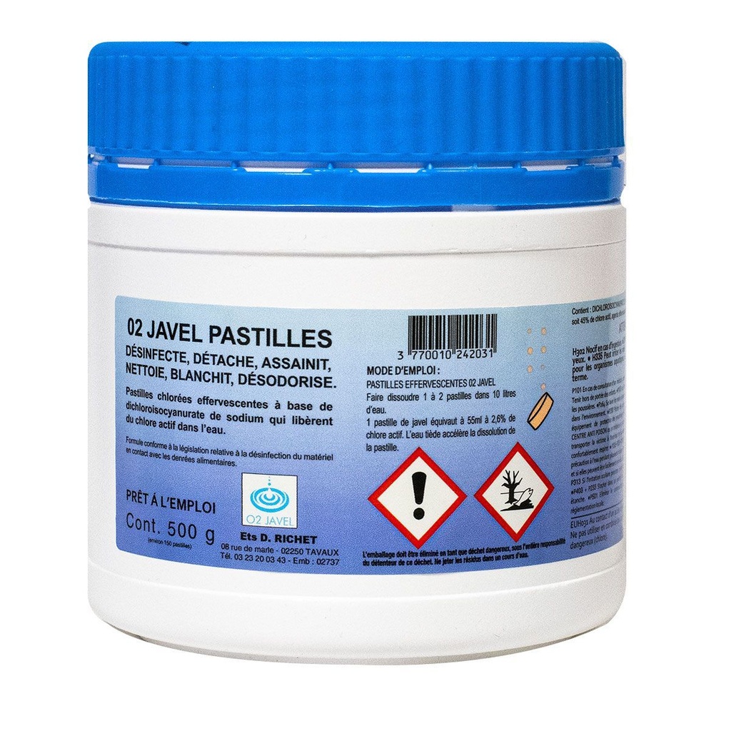 Pastille javel 500g - Le pot de 150 | HS Confort